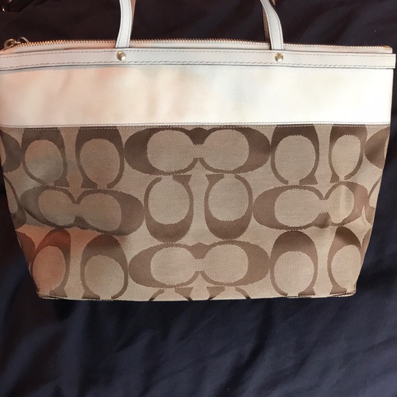 Coach | Bags | Authentic Coach Signature Print Brownwhite Purse | Poshmark